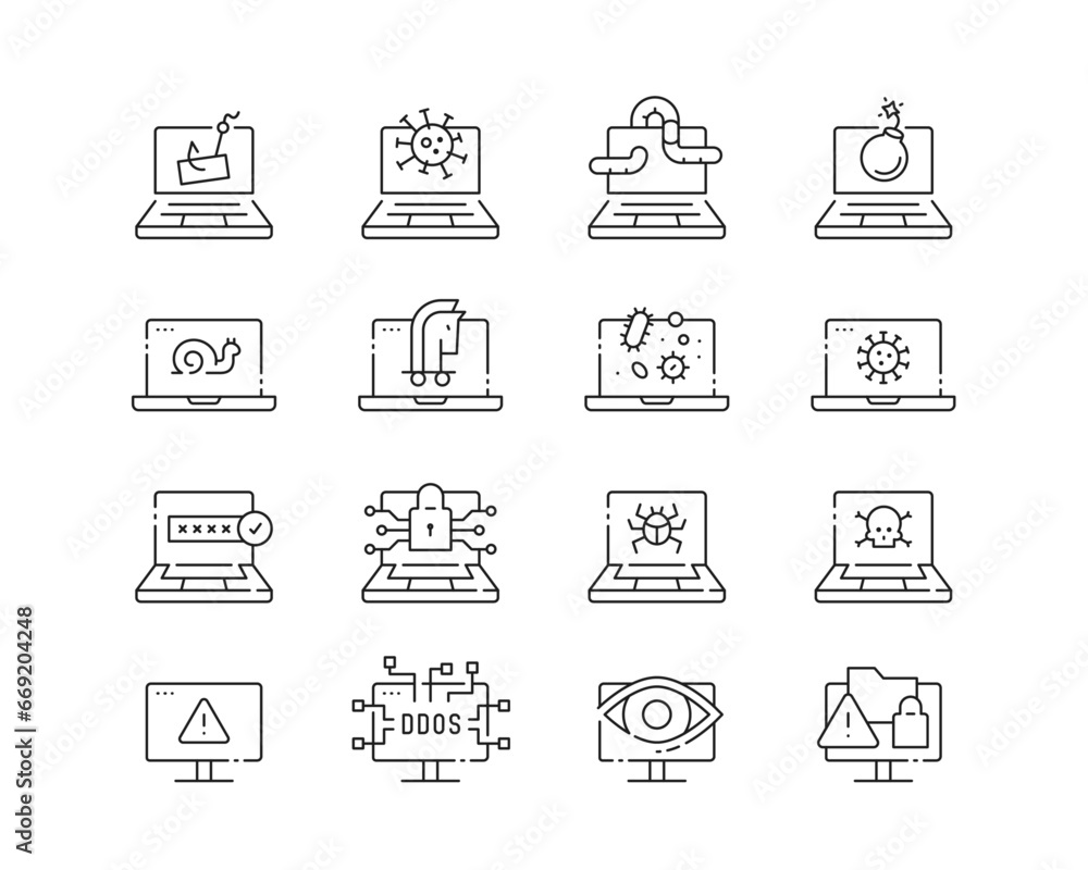 Computer Problems Icon collection containing 16 editable stroke icons ...