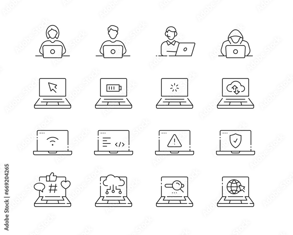 Laptop Computing Icon collection containing 16 editable stroke icons ...