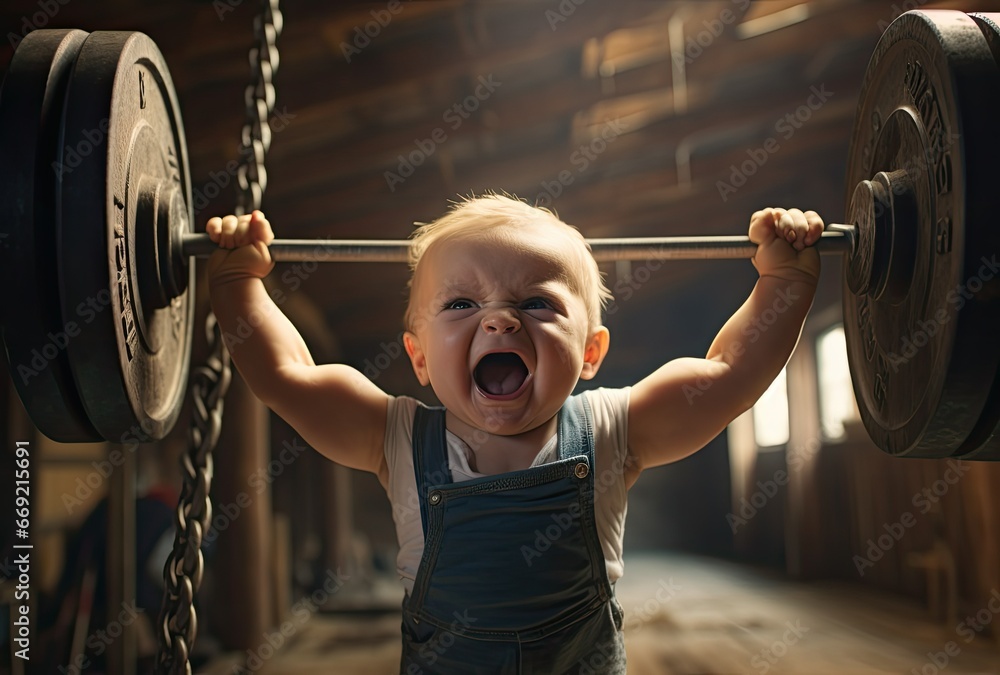 Weight lifters for kid boy in barbell weightlifting poses. Black studio ...