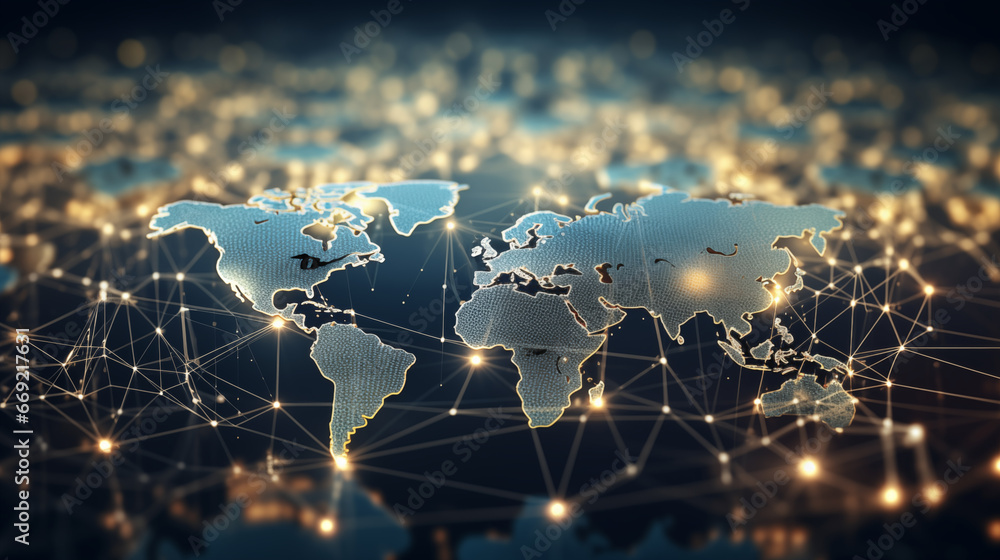 Dotted world map highlighting global AI data centers, Machine learning ...