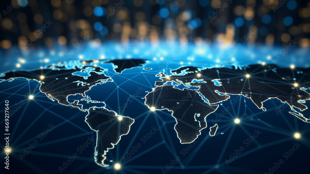 Dotted world map highlighting global AI data centers, Machine learning ...