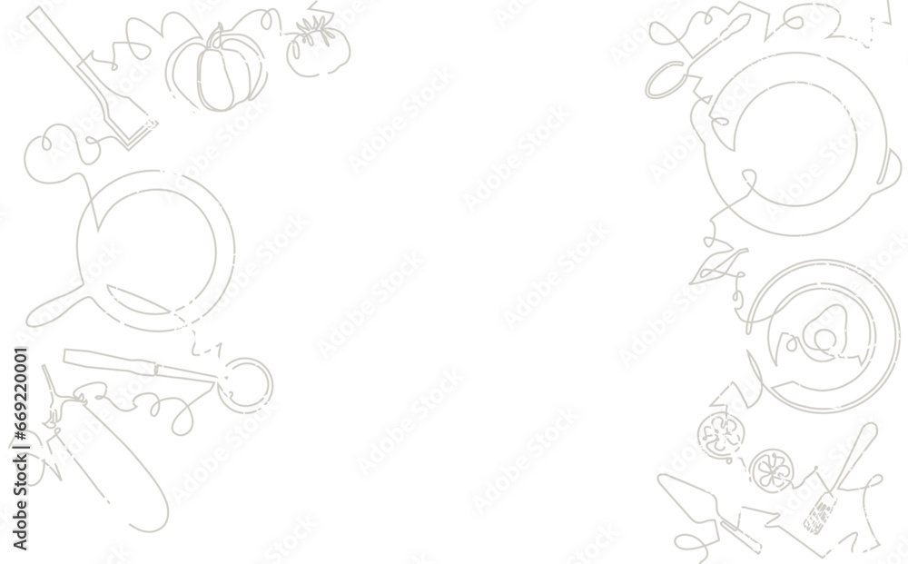Vector background with Food and Utensili in continuous line drawing ...