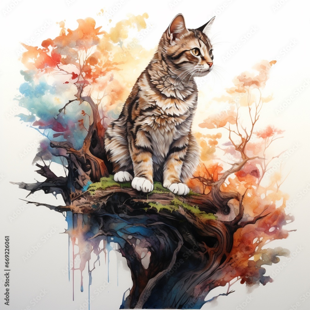 Cat is standing in a tree Side view multiple exp beautiful art Ai ...
