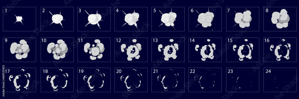 Smoke burst sprite sheet animation. Animation of smoke effect. 2d ...