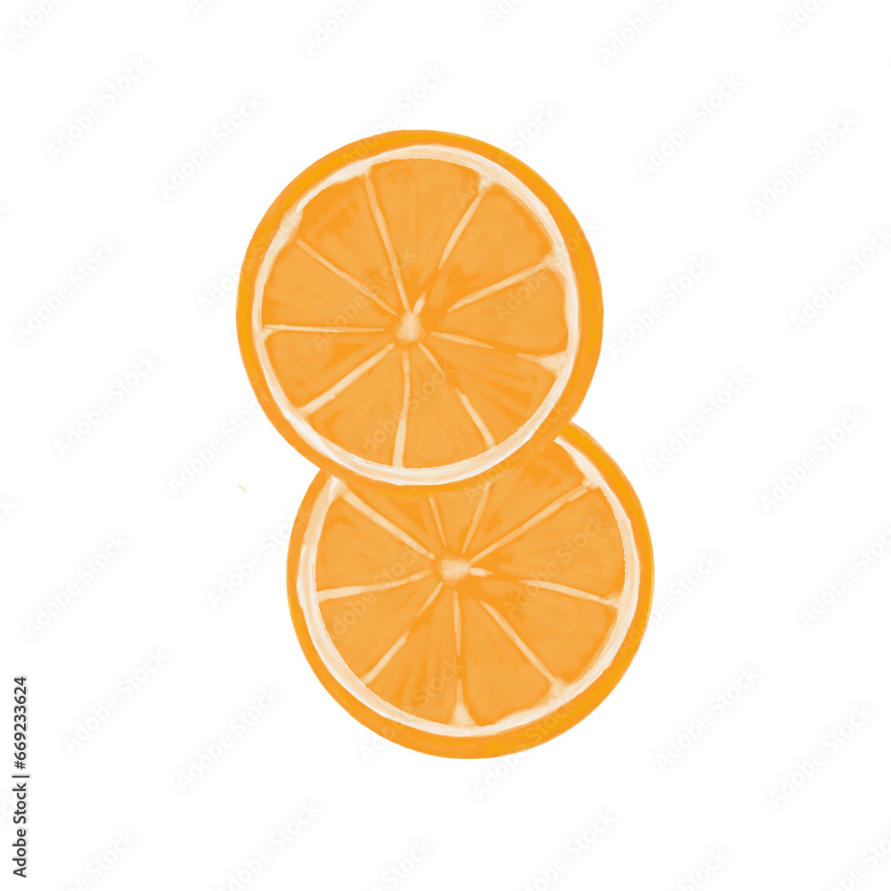 Naranja partida en rodajas. Dos rodajas de fruta de naranja. Fruta ...