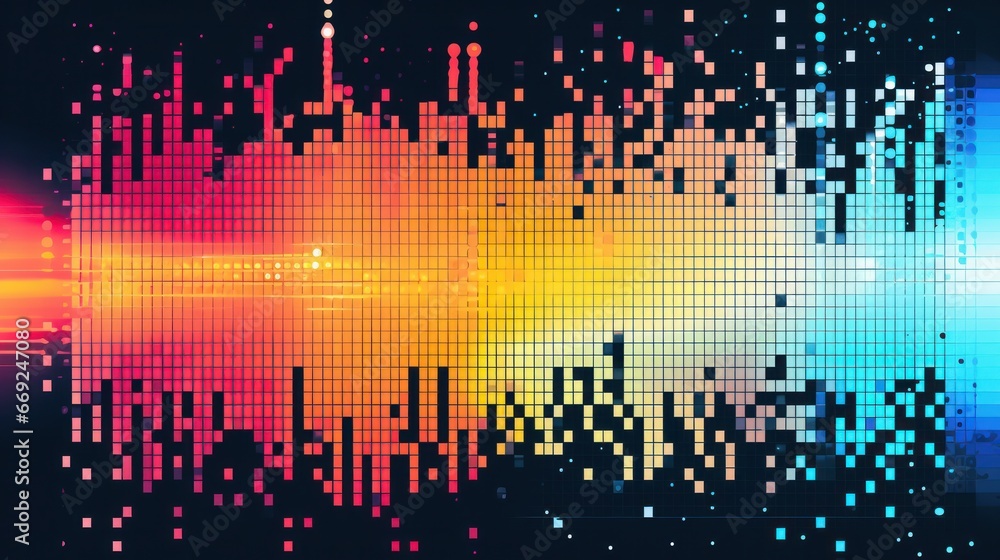 An abstract geometric shape distorted with glitch aesthetics ...