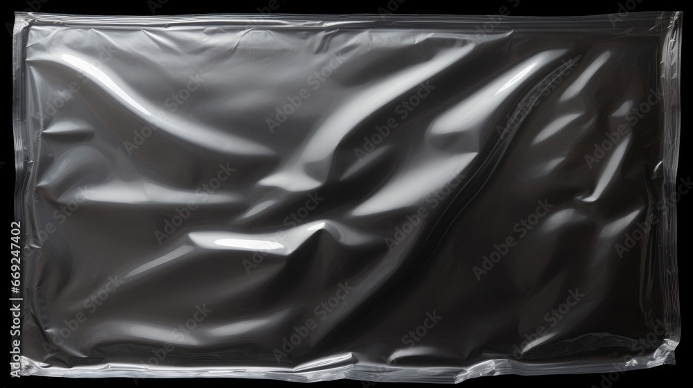 A transparent plastic wrap placed against a black backdrop, offering a ...