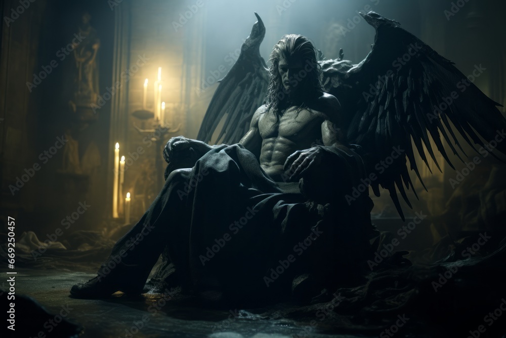 Artistic representation of a fallen angel devil, embodying the ...