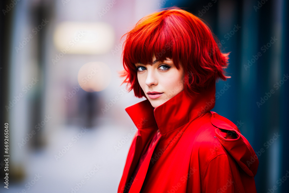 Illustrazione Stock Portrait d'une jolie jeune femme rousse habillée en ...