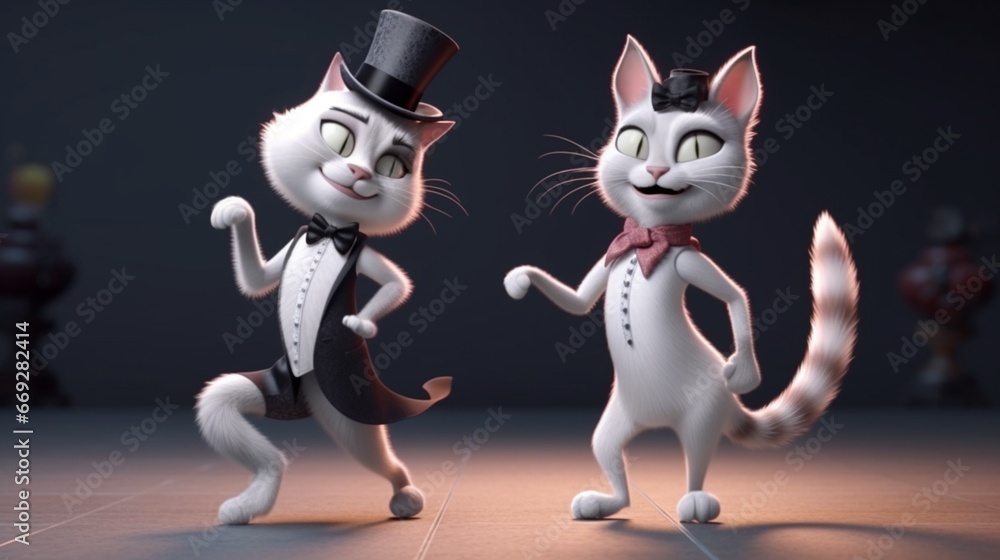Cat couple dancing jive happily exaggerated animal illustration image ...