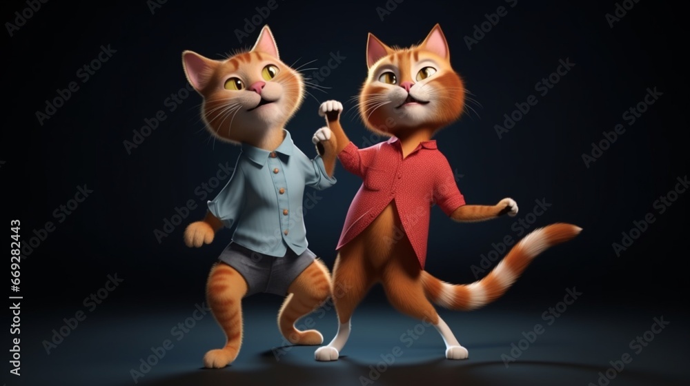 Cat couple dancing jive happily exaggerated animal illustration picture ...