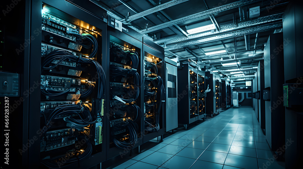 Clean and spacious room with servers. Perfect cable management and ...