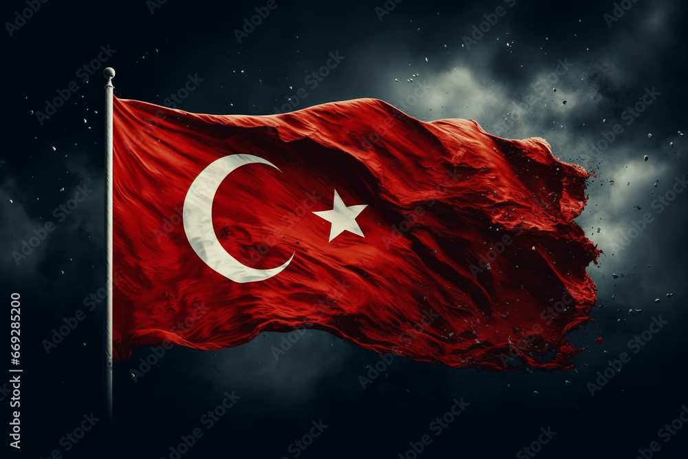 Turkish flag symbol of Republic of Turkey red cloth with a white ...