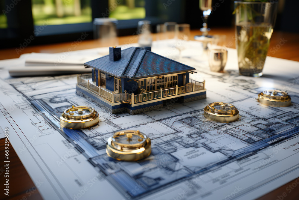 A stack of architectural blueprints, showcasing the vision and ...