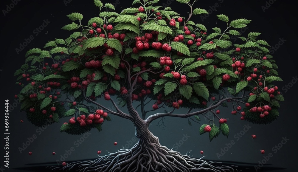 September everbearing raspberry tree black illustrator Ai generated art ...