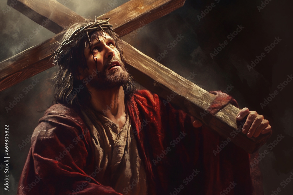 Jesus Christ carries his cross to Golgotha. Bible. Faith. Torment and ...