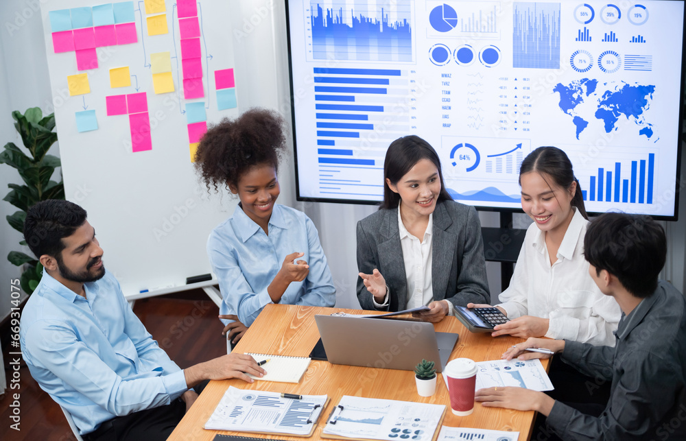 Multiracial analyst team use BI dashboard data to analyze financial ...
