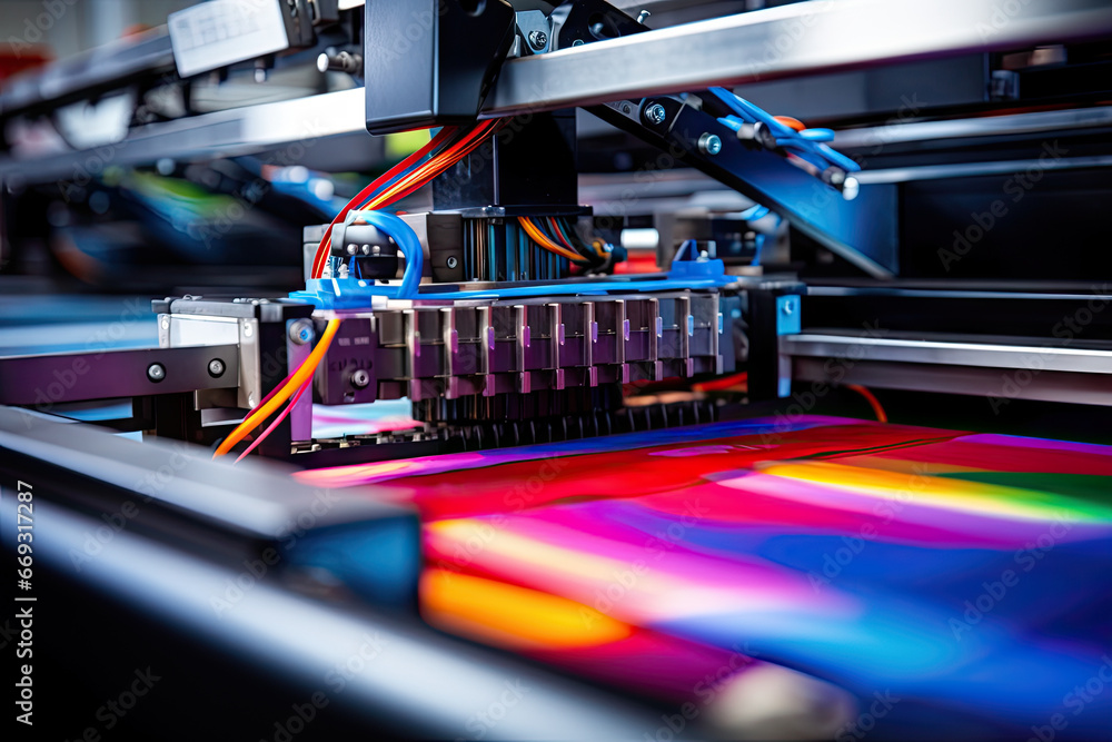 a multi - colored printer being used to print an image on a piece of ...