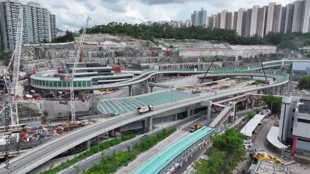 Drone Aerial Skyview in Tseung Kwan O Lam Tin Tunnel Interchange ...
