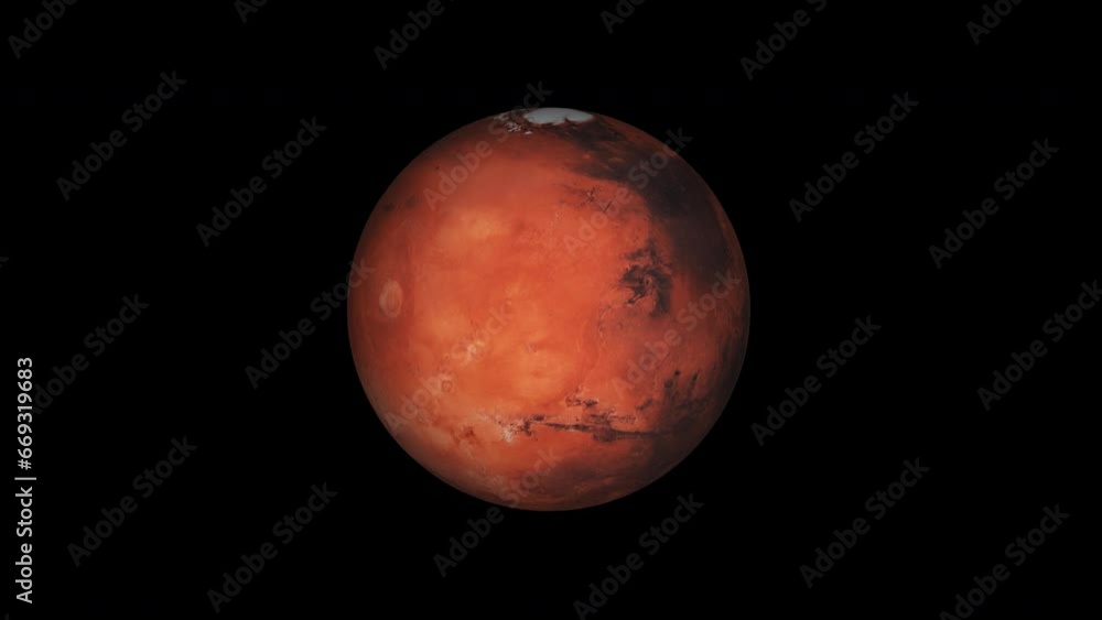 Planet mars rotating on a transparent background. Red planet of the ...