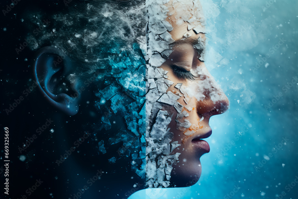 An abstract photo depicts the concept of a woman's mental struggle ...