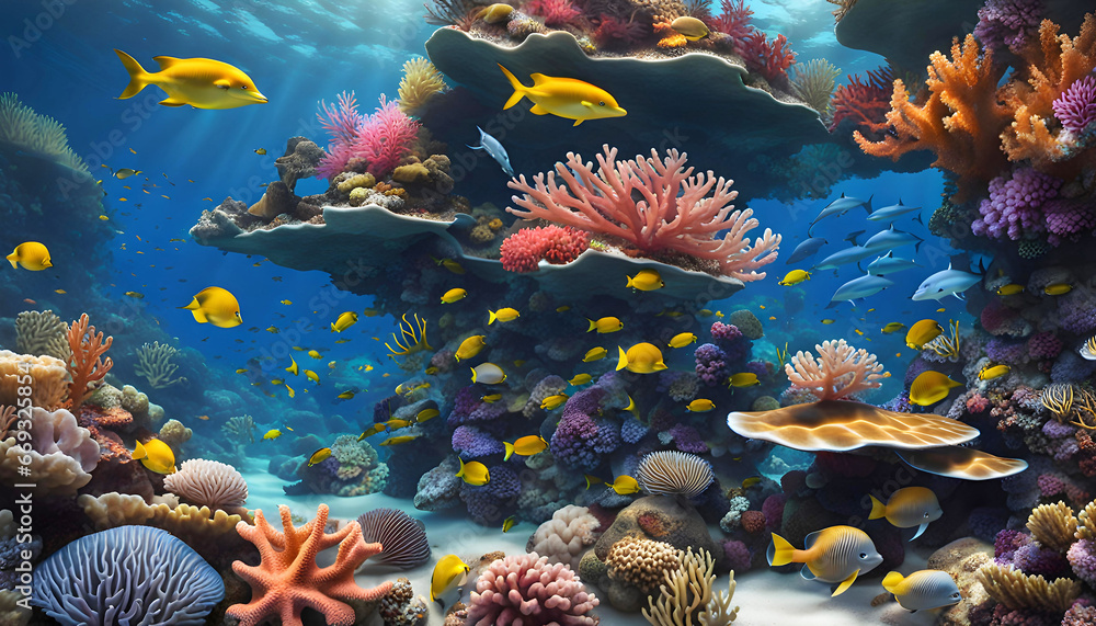 tropical coral reefs, deep sea wallpaper with colorful shells, fish ...