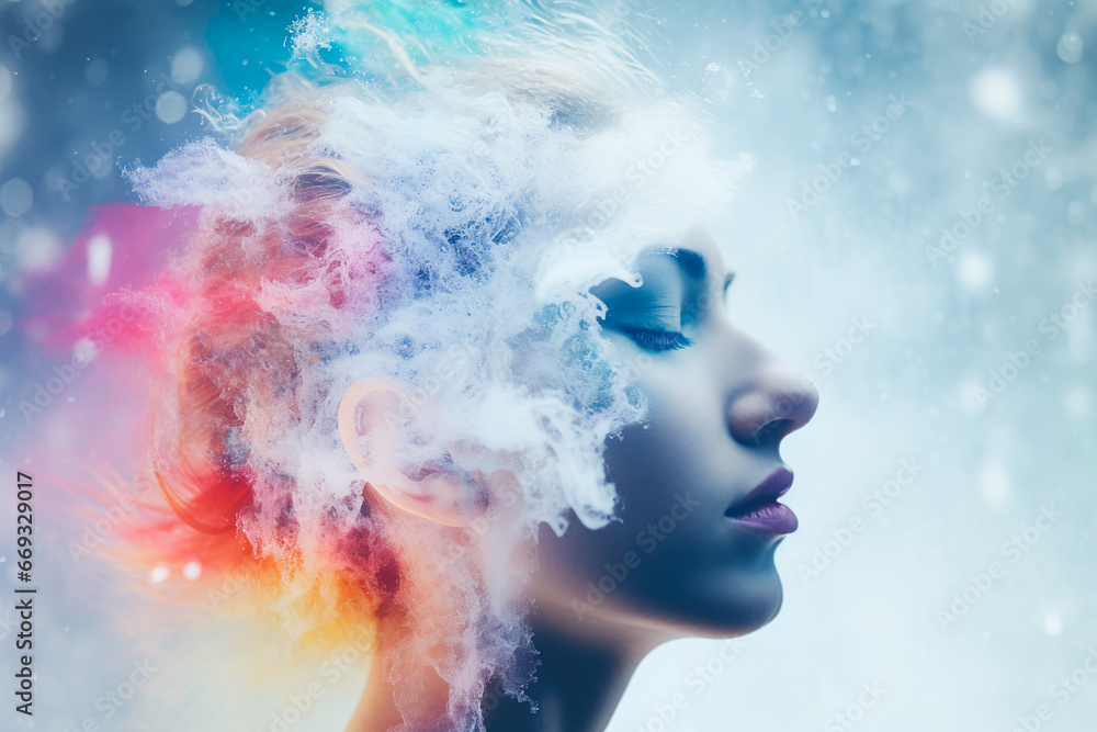 An abstract photo depicts the concept of a woman's mental struggle ...