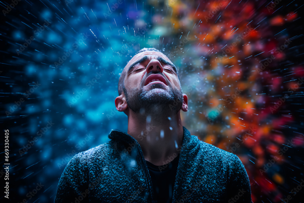 An abstract photo depicts the concept of a man's mental struggle ...