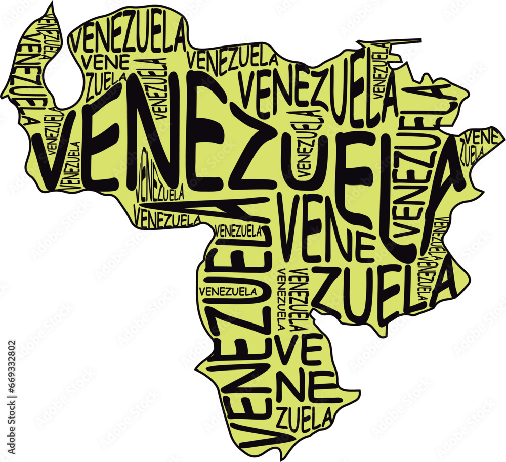 typographic map of Venezuela yellow color Stock Vector | Adobe Stock