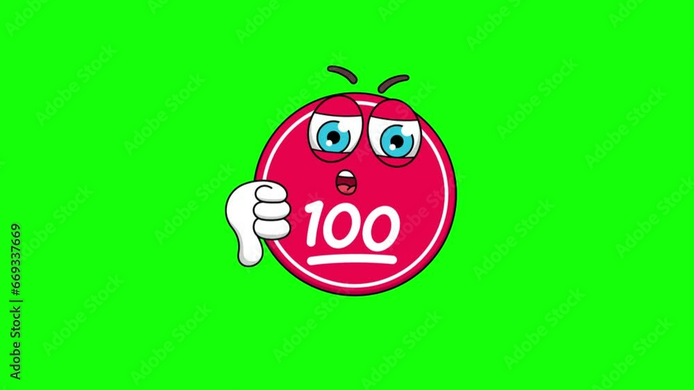 hundred points cartoon with thumb-down hand, emoji green screen ...