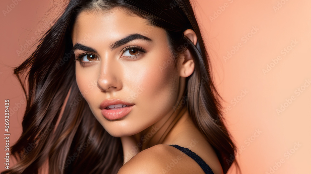 Studio portrait photo of a young beautiful Italian brunette girl on a ...