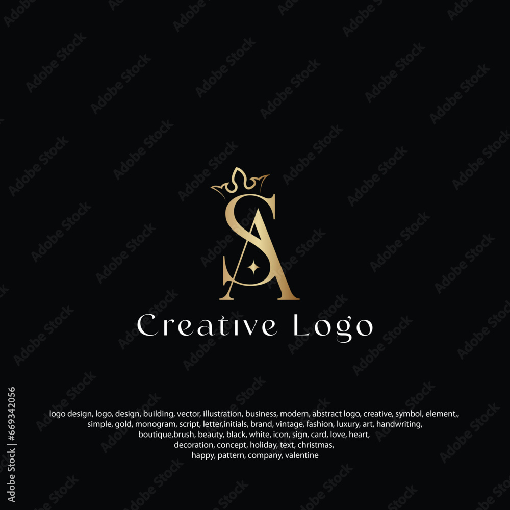 SA luxury logo or SA logo, SA icon, AS logo, modern logo, golden ...