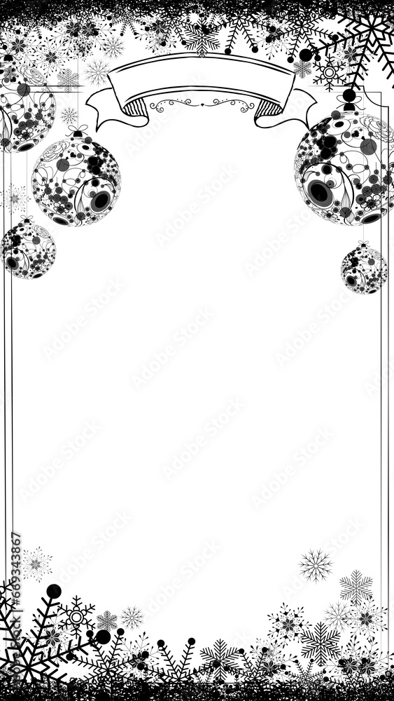 Christmas story filter background with black winter snowflakes border ...