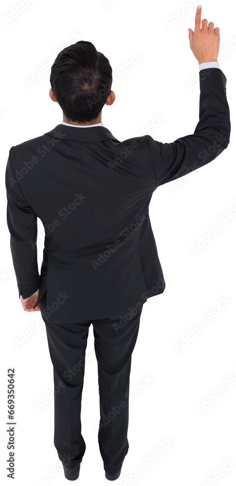 Digital png photo of back view of biracial businessman pointing finger ...