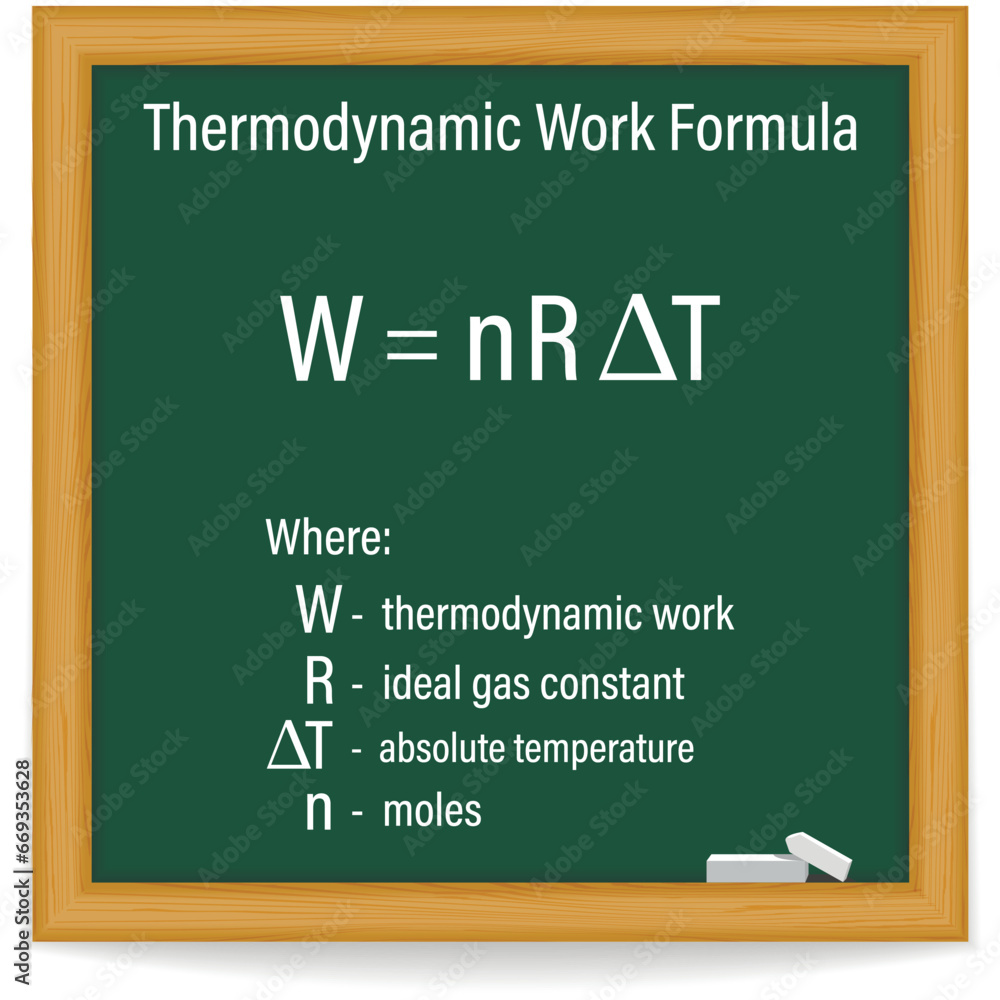 Thermodynamic Work Formula on a green chalkboard. Education. Science ...