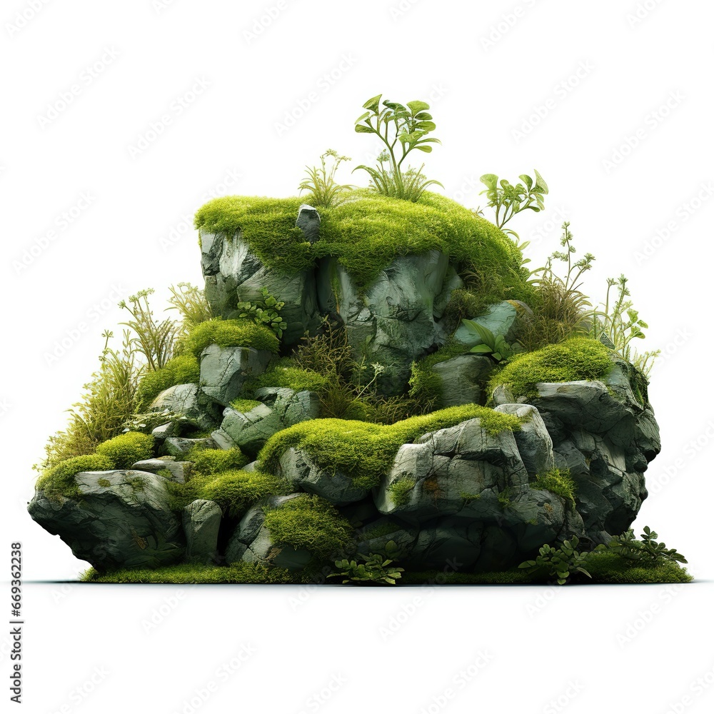 Flying land with beautiful landscape, green grass and waterfalls ...