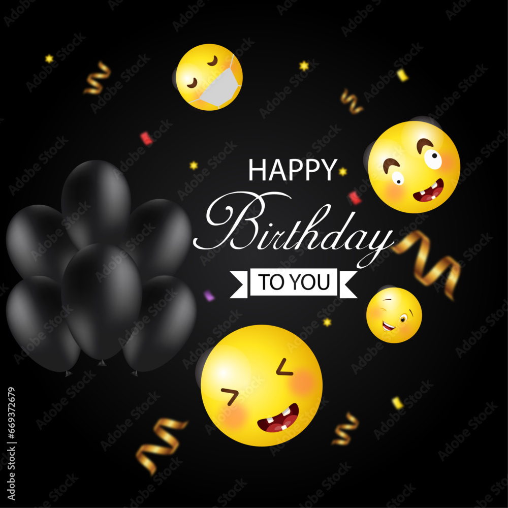 happy birthday concept poster with different face impression emojis ...