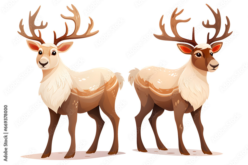 illustration of two cute cartoon reindeer isolated on transparent ...