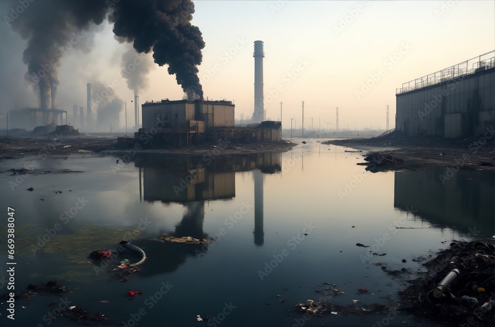 Industrial waste being dumped into water bodies (depicting pollution ...