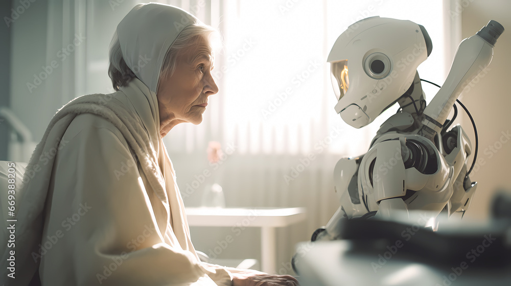Elderly Care Robot In Intelligent Hospital Concept Ai Artificial