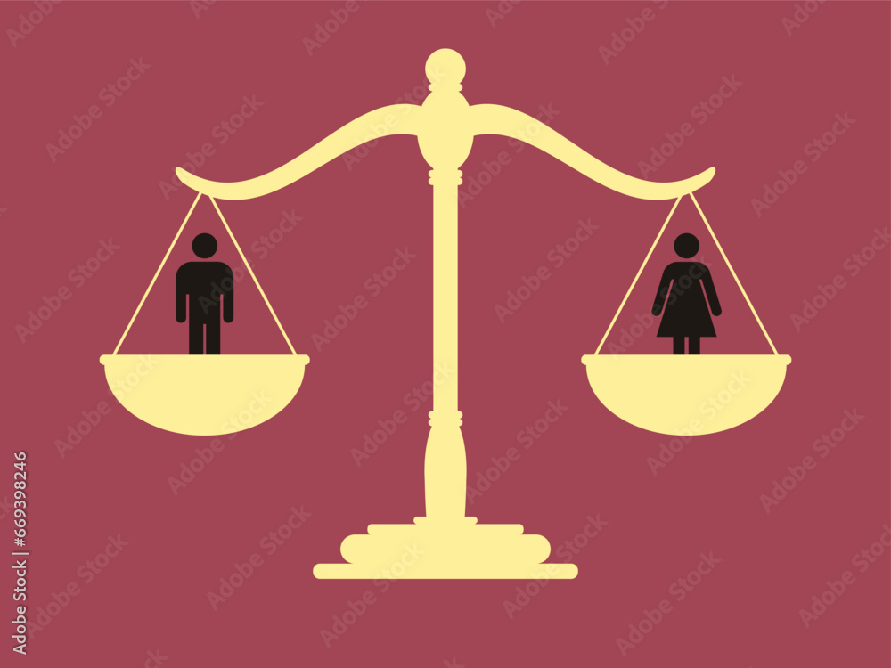 Gender Equality Concept. Weight scale with man and woman signs showing ...