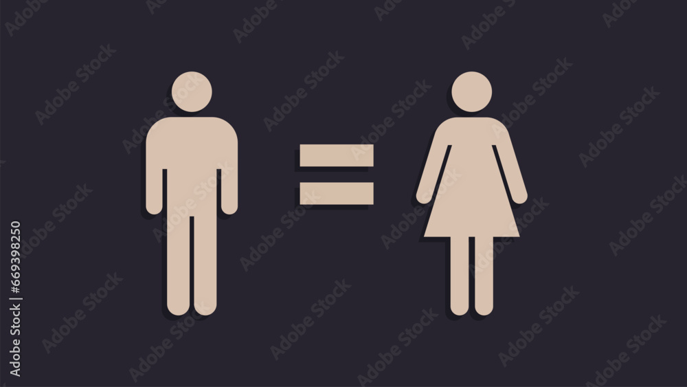 Gender equality Concept. Equals sign between man and woman signs ...