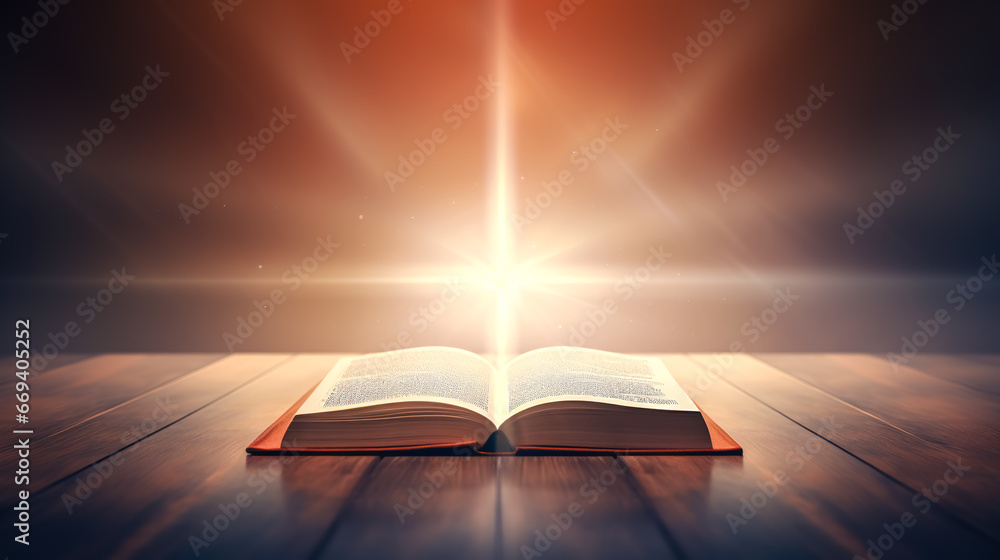 Bright light comes from Christian Bible, Bible study concept. Stock ...