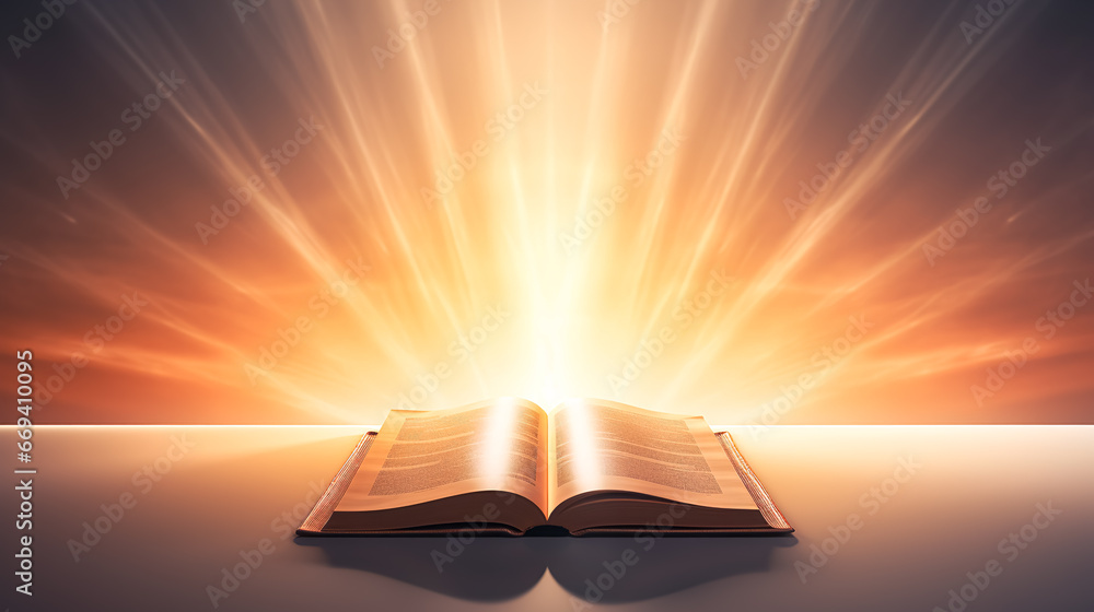 Bright light comes from Christian Bible, Bible study concept. Stock ...