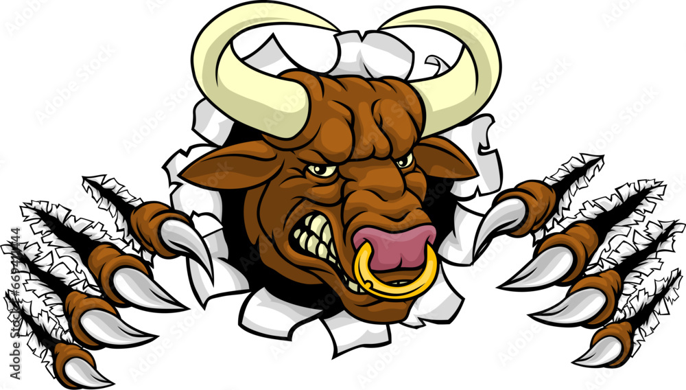 A bull or Minotaur monster longhorn cow angry mean head mascot face ...