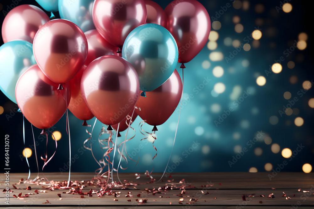 birthday party balloons, colourful balloons background with teddy bear ...