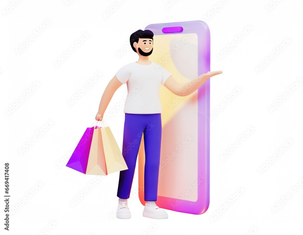 3D Character E shop, shopping concept with characters. Commercial ...