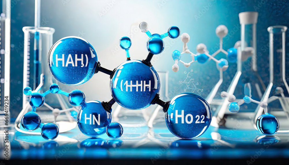 Hyaluronic acid molecules. Hydrated chemicals, molecular structure and ...