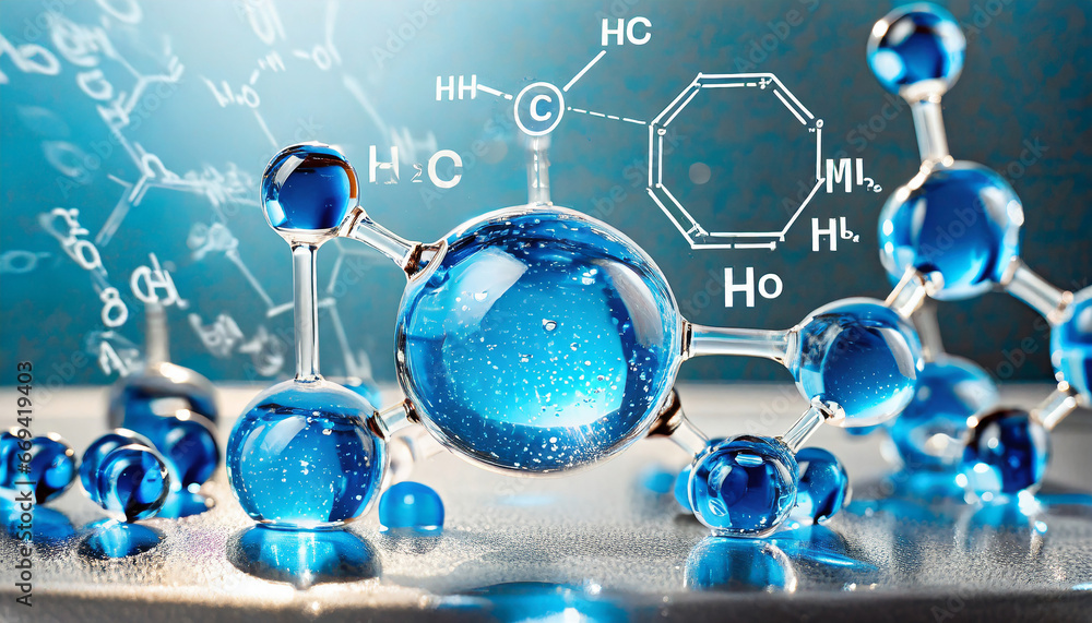 Hyaluronic acid molecules. Hydrated chemicals, molecular structure and ...