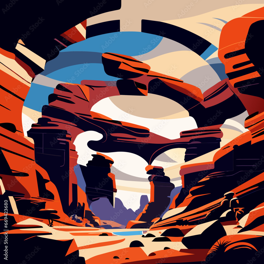 Rocky desert landscape. Cartoon style vector illustration for web ...